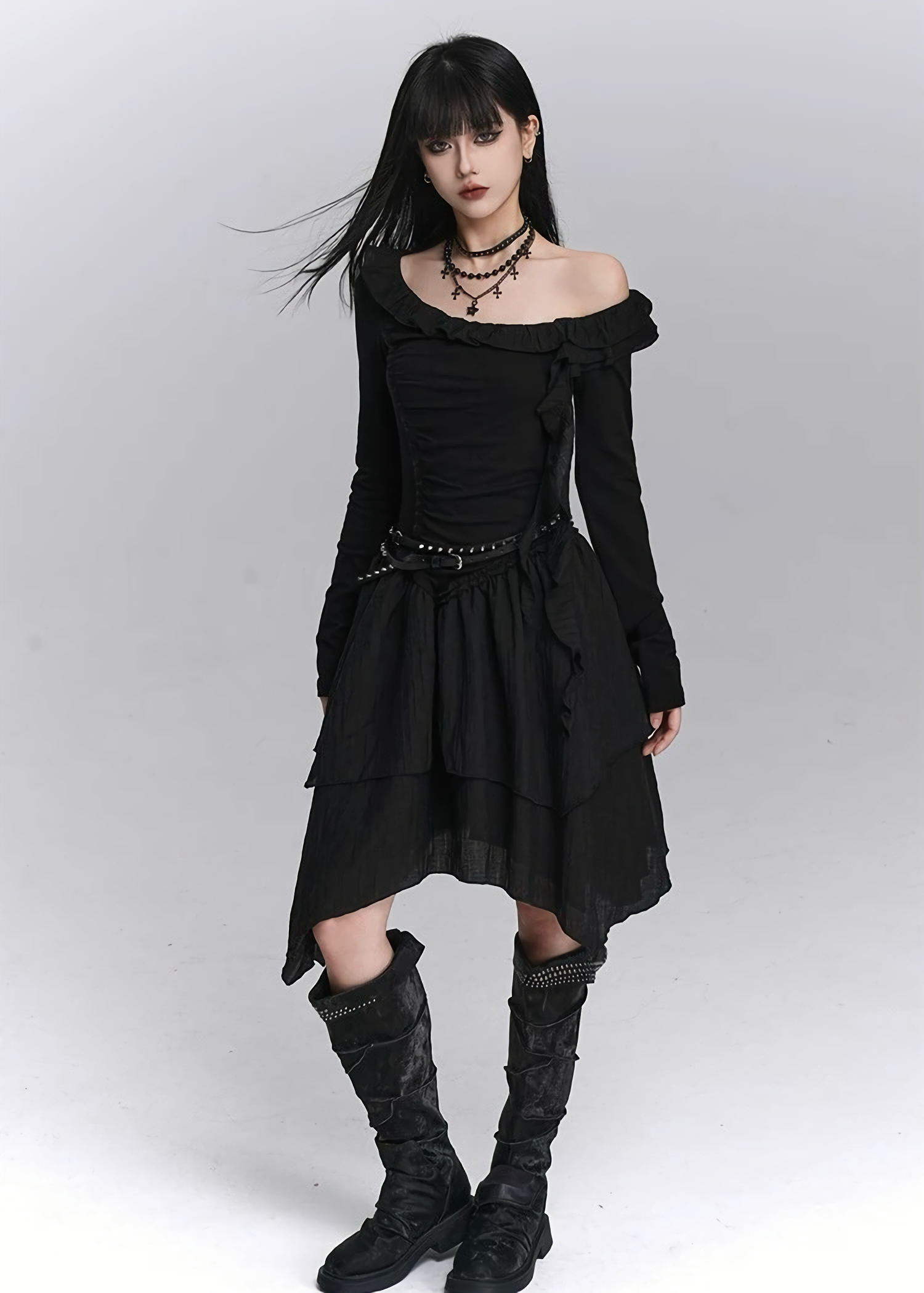 ASYMMETRIC GOTHIC FRILL DRESS / LG1446 – EU4RIA
